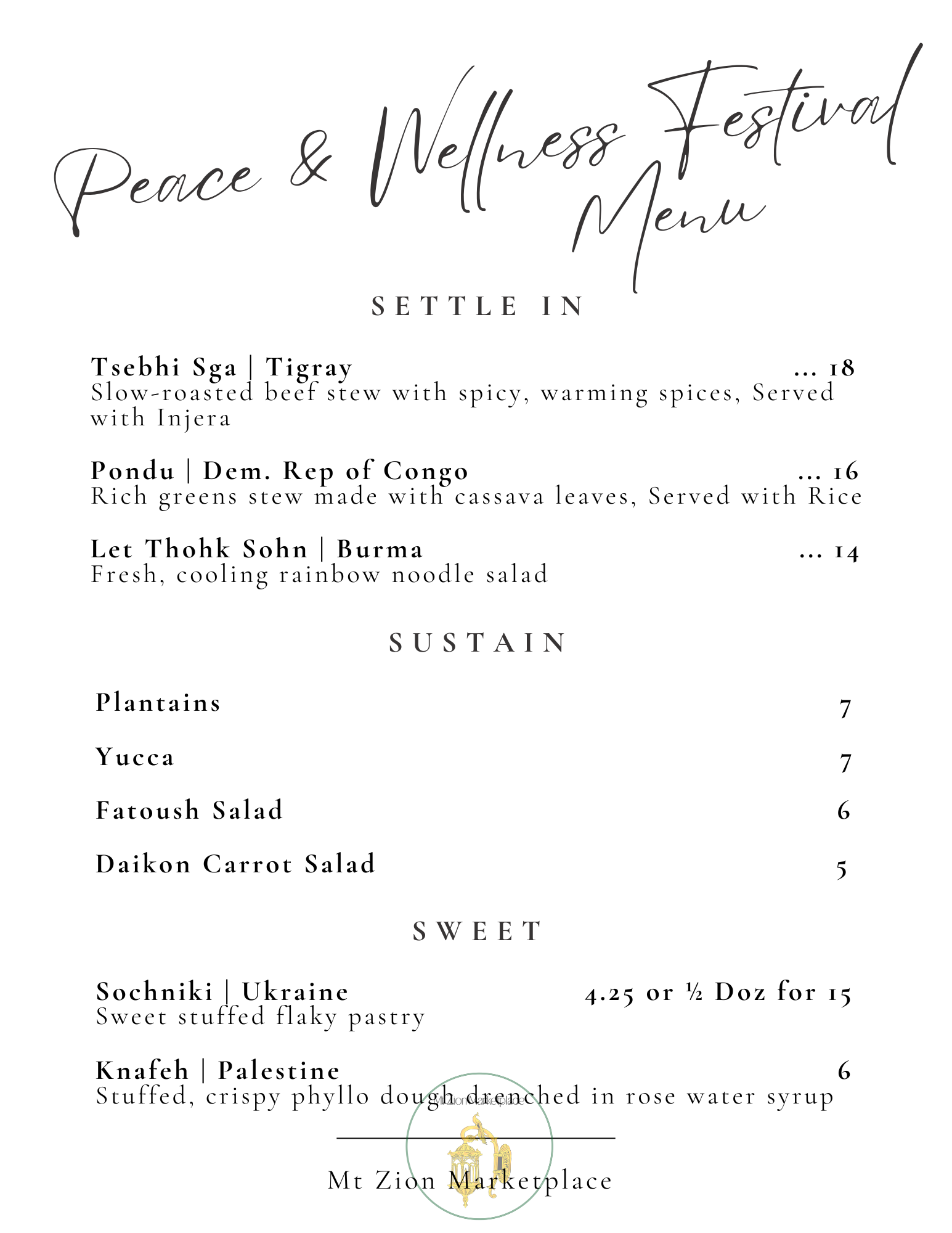 Cafe Menu - Peace & Wellness Festival